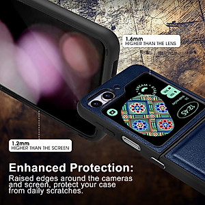 Belemay for Samsung Galaxy Z Flip 5 Case-Genuine Leather+Soft TPU Bumper-Protective Slim Fit-Shockproof Thin Samsung Z Flip5 Phone Cover Compatible with Samsung Galaxy Z Flip 5 (5G 2023)-Navy Blue