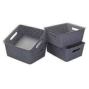 Gloreen Grey Plastic Basket, Weave Storage Baskets, 4 Packs