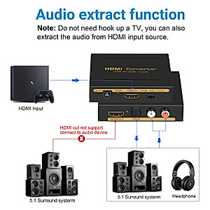 avedio links 4K HDMI Audio Extractor Splitter, 1080P HDMI to HDMI Audio Converter + Optical Toslink SPDIF + L/R Stereo Analog Audio, HDMI Audio Adapter for Fire Stick, Blu-Ray Player (4K 30Hz Black)