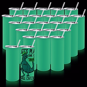 FECBK 25Pcs Glow In The Dark Sublimation Tumblers 20oz Skinny Straight Stainless Steel Double Wall Insulated Sublimation Blanks Tumblers Bulk with Lid and Straw Individually Boxed