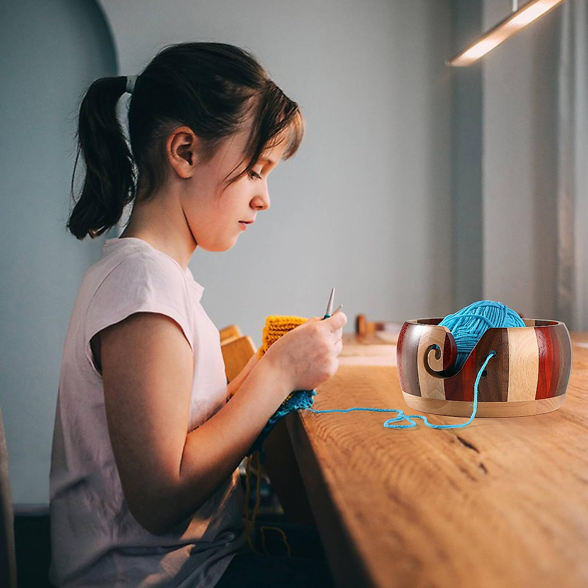 Wooden Yarn Bowls for Crocheting Crochet Bowl Knit Bowls for Yarn Crochet Basket Wool Storage Basket Round with Holes Handmade Craft Crochet Kit Organizer Perfect for Mother's Day (Multicolor)