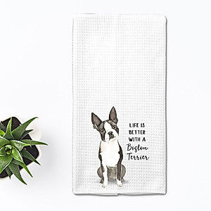 Watercolor Life is Better with a Boston Terrier Bostie Microfiber Kitchen Tea Bar Towel Gift for Animal Dog Lover