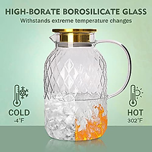 Glass Pitcher,68OZ/2 Liter Glass Pitcher with Lid,Iced Tea Pitcher,Juice Pitcher,Lemonade Pitcher,Pitchers for Drinks,Glass Water Pitcher (With Brush and Mixing spoon)