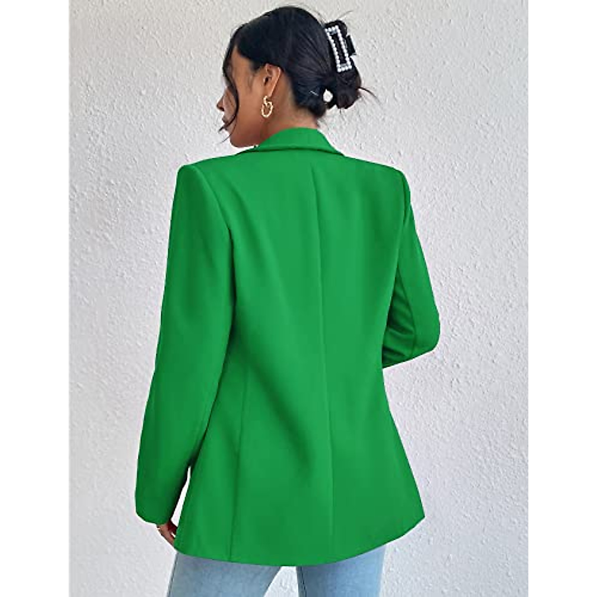 Perbai Women's Long Sleeve Open Front Blazer Casual Shawl Collar OL Work Office Suit Jacket(Green-XS)