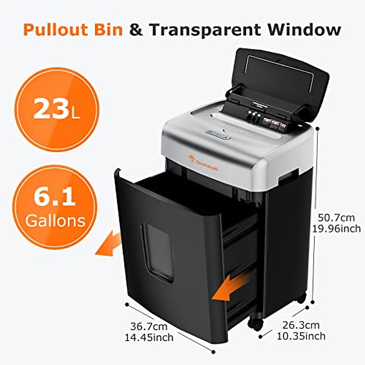 Bonsaii Paper Shredder for Office, 110-Sheet Autofeed & 12-Sheet Manual Micro Cut Heavy Duty Paper Shredder, P-4 Auto Feed Paper and Credit Card Shredder with 4 Casters, 6.1 Gal Transparent Bin C233-B