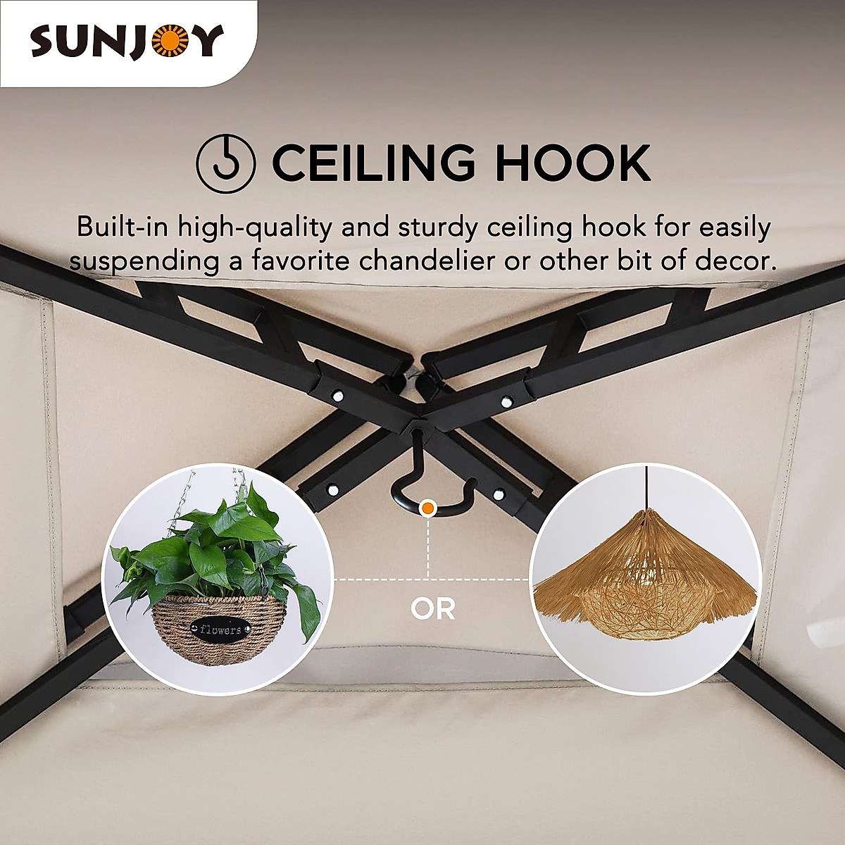 Sunjoy 5 x 8 ft Black Steel Frame Double Tiered Canopy Grill Gazebo for Outdoor, Patio, Garden, and Backyard Activities,Gray and Black