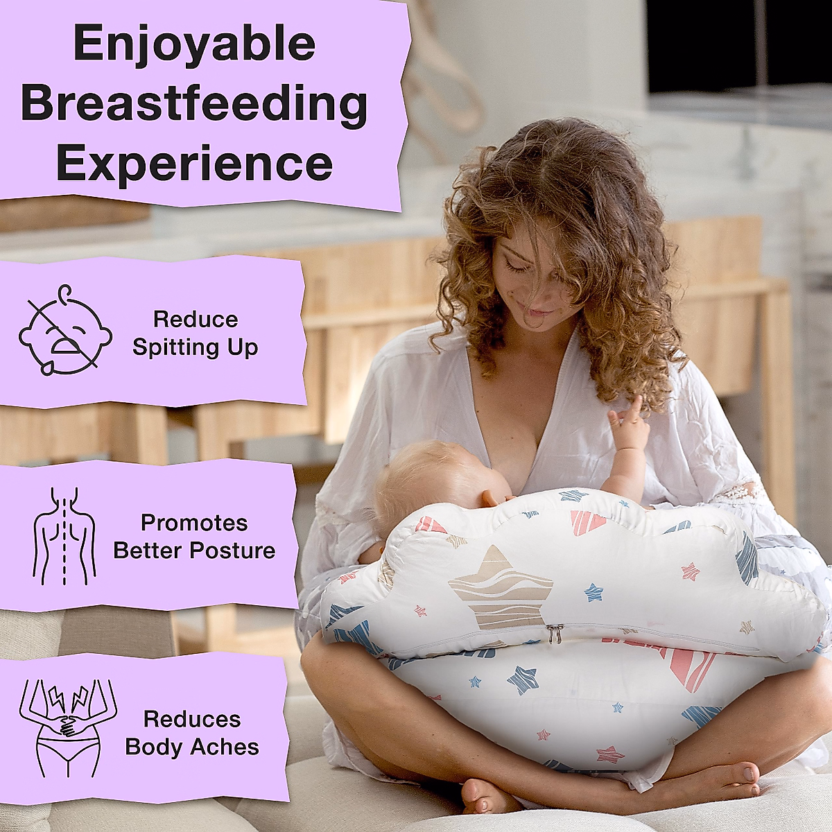 PILLANI Nursing Pillow for Breastfeeding & Bottle Feeding, Original Breast Feeding Pillow for Mom & Baby Support, Removable Cotton Cover, Adjustable Waist Strap, Baby Girl Boy Essentials Must Haves