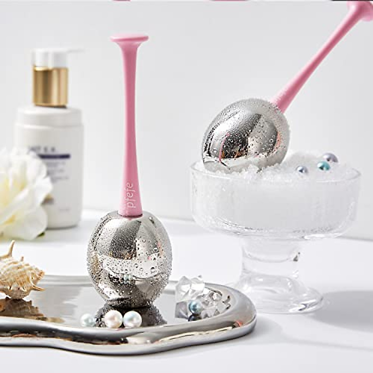 pfefe Ice Globes Facial Skin Care Freeze Tools for Women Face & Eyes, Stainless Steel Face Beauty Cryo Sticks Roller for Girls Ladies, Cooling Spa Globes with Storage Case