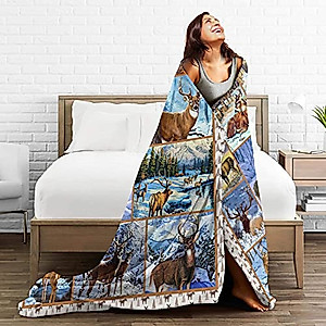 Deer Blanket Super Soft Cozy Forest Snow Elk Fleece Throw Blanket Warm Fuzzy Plush Deer Wildlife Blanket Gifts for Women Kids 50"X60"