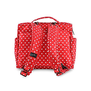JuJuBe B.F.F Multi-Functional Convertible Diaper Backpack/Messenger Bag, Onyx Collection - Black Ruby - Red/White Polka Dots