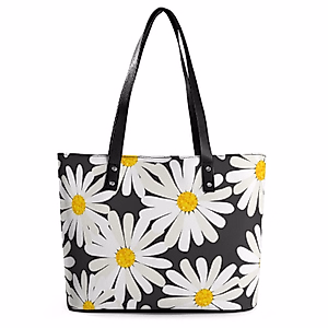 Womens Handbag Daisy Flowers Leather Tote Bag Top Handle Satchel Bags For Lady