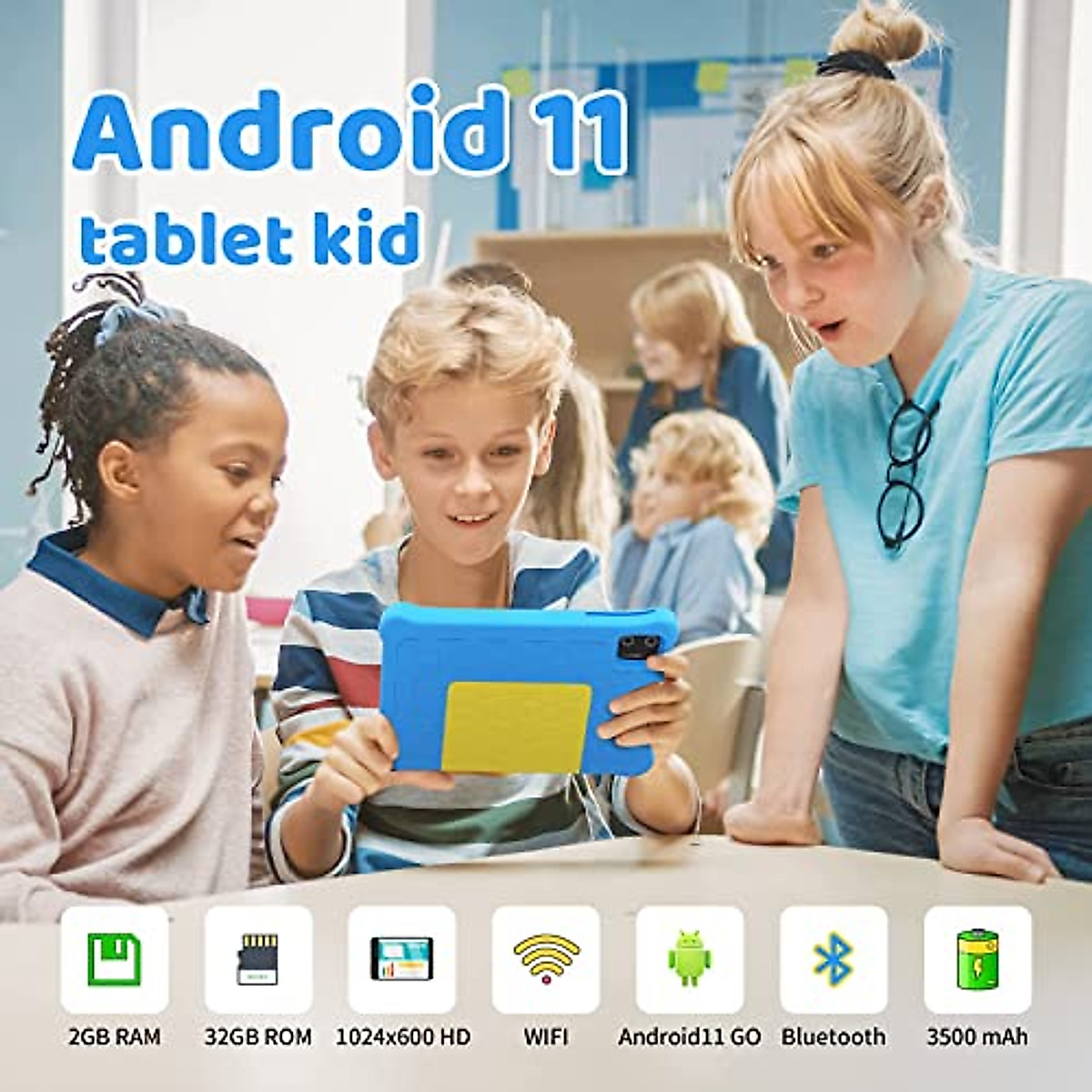 Fullant 7 inch Kids Tablet, Android 11 Tablet for Kid, 2GB RAM 32GB ROM, Quad Core Processor, Kidoz Preinstalled, Parental Control Tablets