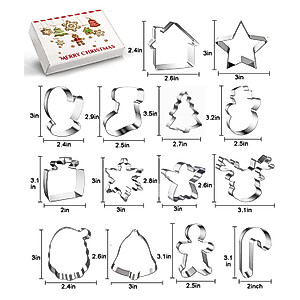 Cookie Cutters Christmas Shapes, 14PCS Christmas Cookie Cutters for Baking, Making Muffins,Biscuits, Sandwiches - Snowflake, Christmas Tree, Reindeer, Gingerbread Boy, Snowman, Angel, Bell, Gloves etc