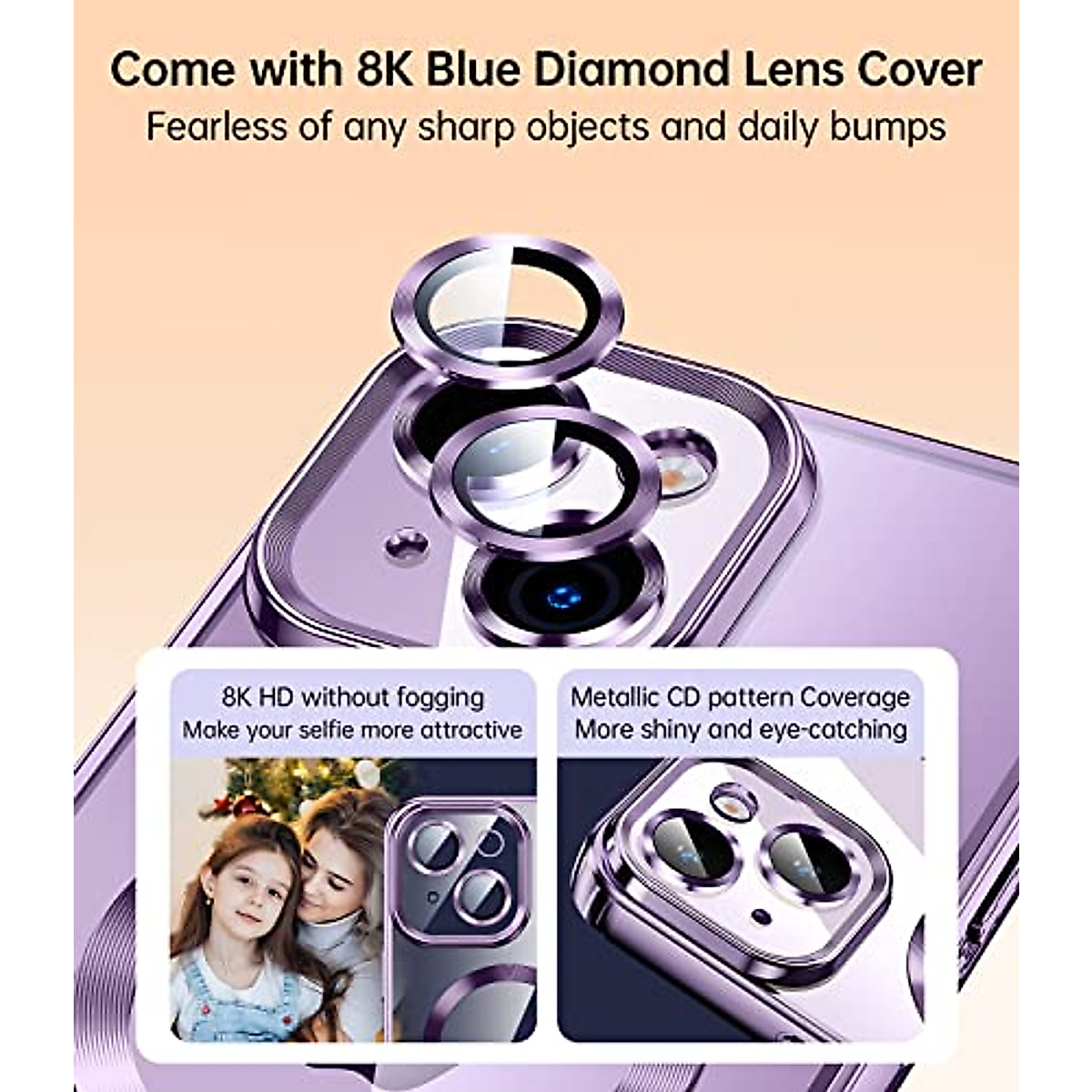 JUESHITUO Magnetic Metallic Clear for iPhone 14 Case with Full Camera Cover Protection [No.1 Strong N52 Magnets] [Military Grade Drop Protection] for Women Girls Phone Case (6.1")-Purple