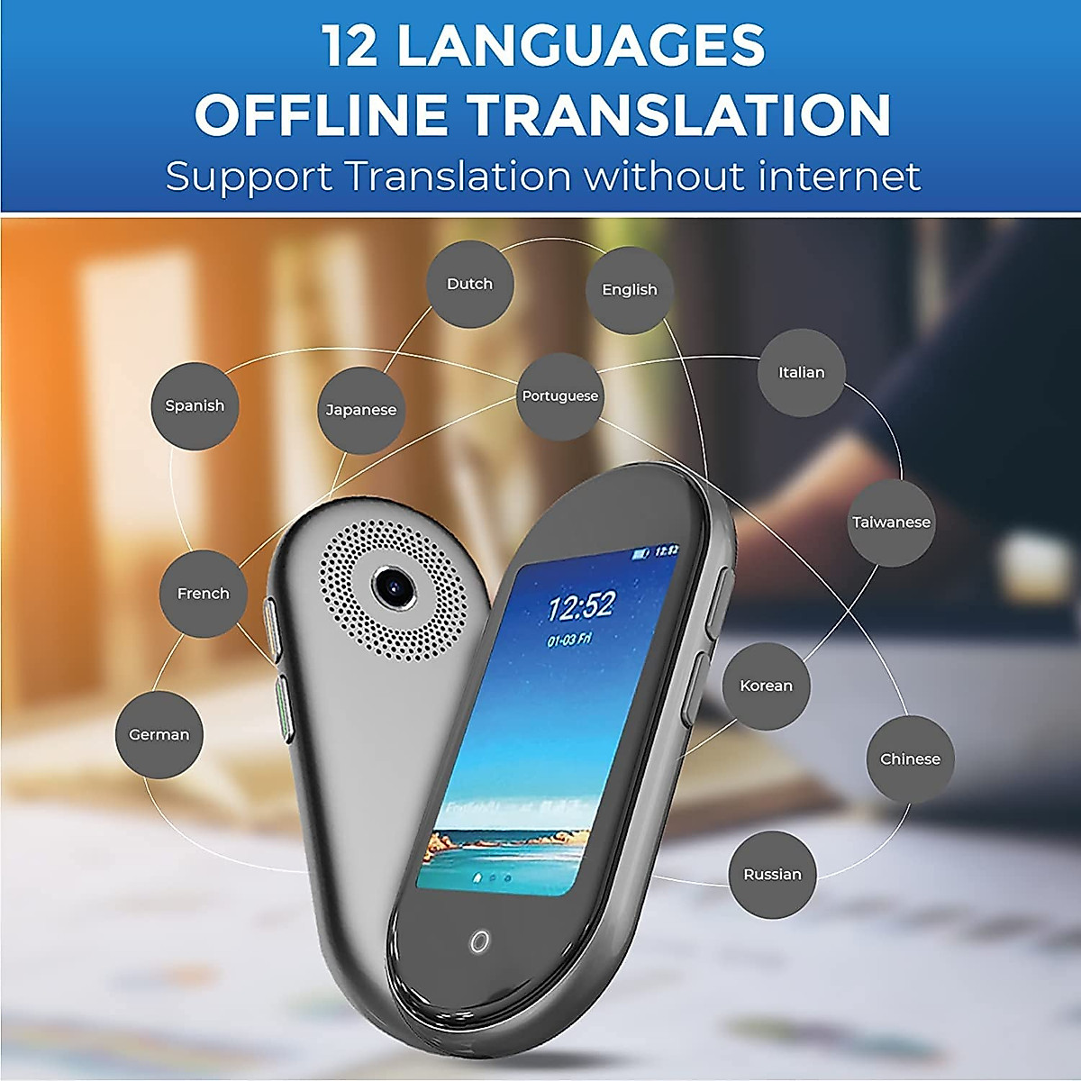 DoDoDuck 3 Language Translator Device, Offline Translation, No WiFi Needed, Offline 2 Way Translation in 12 Languages,109 Online, Bluetooth | Integrated AI Assistant……