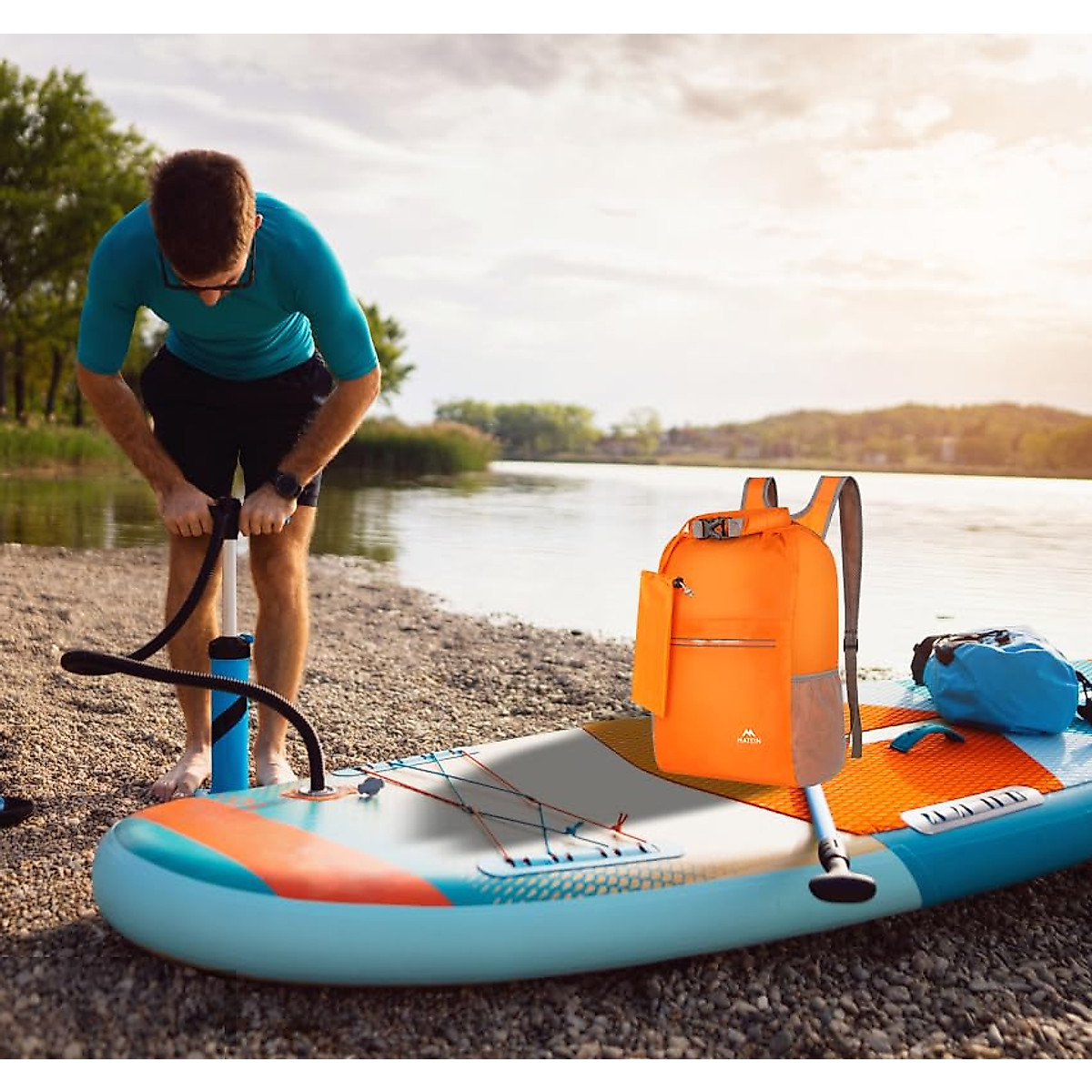 Dry Bag, Marine Dry Sack Waterproof Backpack with Small Wet Bags for Kayaking Floating Swimming Boating, Lightweight Paddle Board Casual Daypack for Hiking Camping 2pcs Set Friendship Gift, Orange