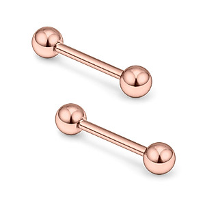 Ftovosyo 2PCS 14G 316L Stainless Steel Internally Threaded Tongue Nipple Shield Barbell Ring Bar Body Piercing Jewelry Retainer 16mm Rose Gold