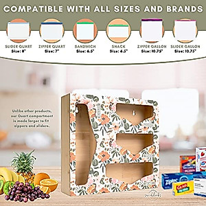 Senablocks Ziplock Bag Storage Organizer in Bamboo, compatible with Ziploc Bag Organizer in Gallon, Quart, Sandwich & Snack Size Bags - Assembled Floral Print Ziplock Organizer for Drawer (4 slots)