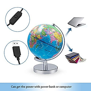 Illuminated World Globe for Kids, Educational Globe with Stand Built in LED Night Light Earth Map and Constellation View, 2 in 1 Interactive Educational Geographic Earth Globe Learning Toy, 8 Inch