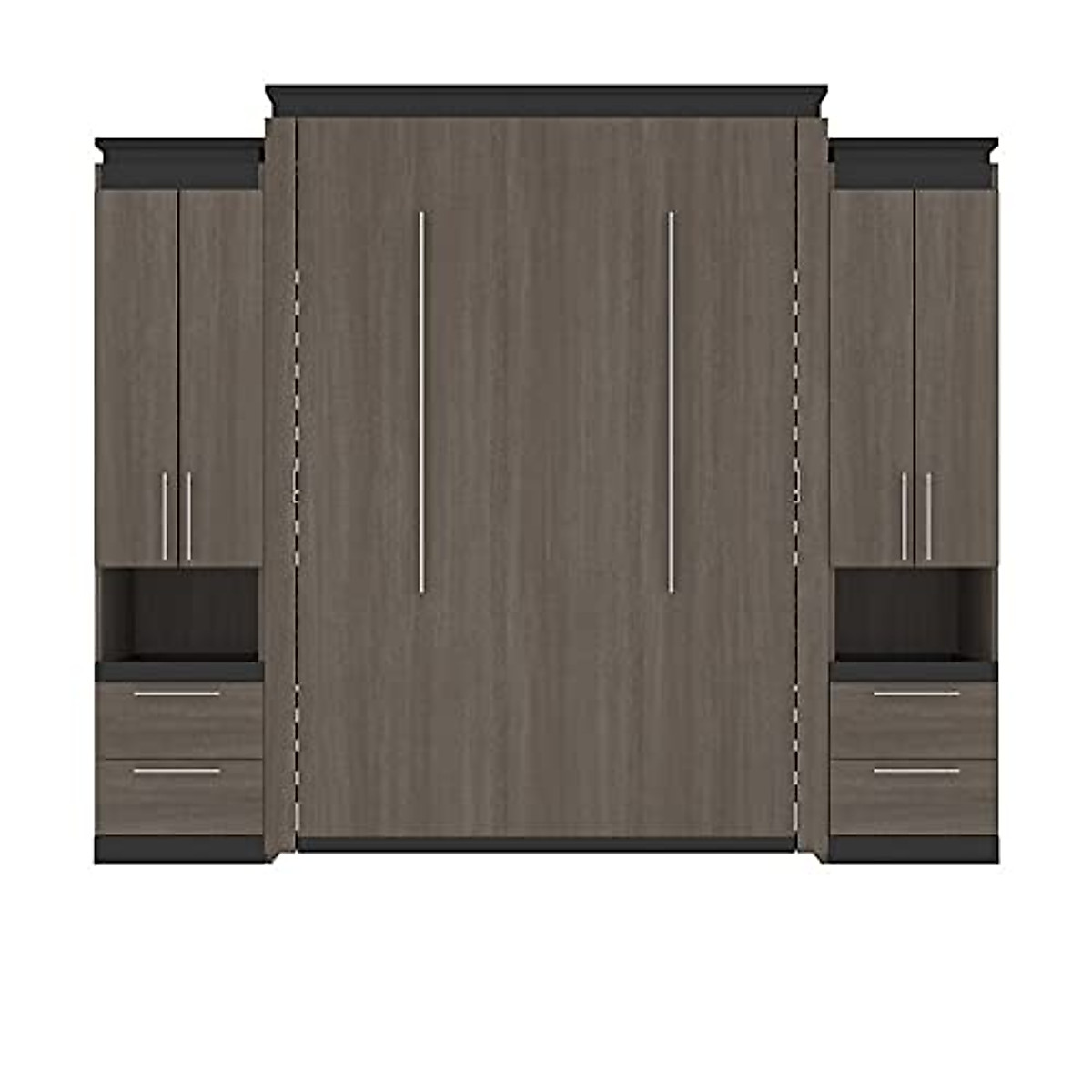 Atlin Designs 104" Queen Murphy Bed with 2 Storage Cabinets in Bark Gray