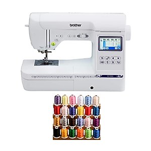 Brother SE1900 Sewing and Embroidery Machine Bundle with 1100 Yards Trilobal Polyester Embroidery Machine Thread (24 Colors) (2 Items)