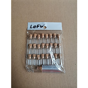 LEFV™ Mini Cork Top Glass Bottle Vial Charm Kit 3/4 Inch - 25pcs 0.5ml Clear Bottles with Corks & 25pcs Eye Screws - Miniature Empty Sample Jars Message Bottle Small Tiny Size