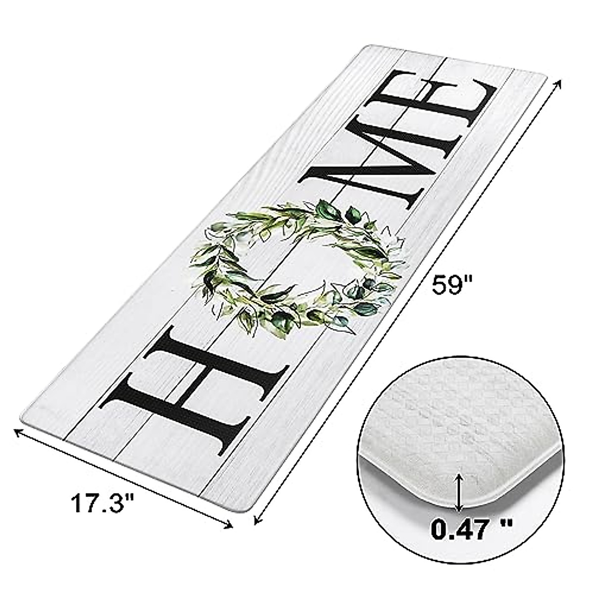 KIMODE Farmhouse Kitchen Runner Rug,17.3" x 59" Anti Fatigue Kitchen Mats for Floor Cushioned,Non-Skid Waterproof Comfort Thick Kitchen Floor Standing Mat for Front Sink,Laundry Room,Home