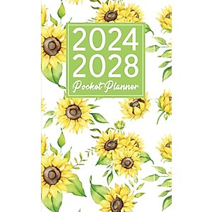 2024-2028 pocket planner: 5 year Pocket Calendar January 2024 to December 2028 | Sunflowers