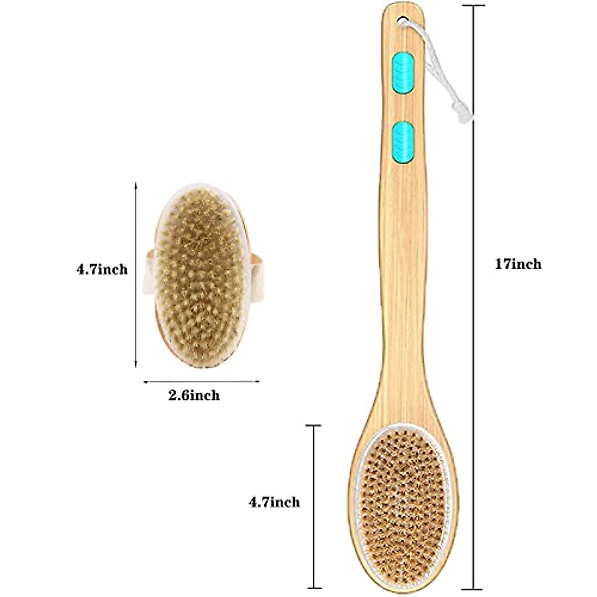 4PCS Wet and Dry Body Brush Set of 2 Dual-Sided Long Handle Shower Brush Set of 2 Short Bristles Dry Brush for Cellulite and Lymphatic Drainage Massage
