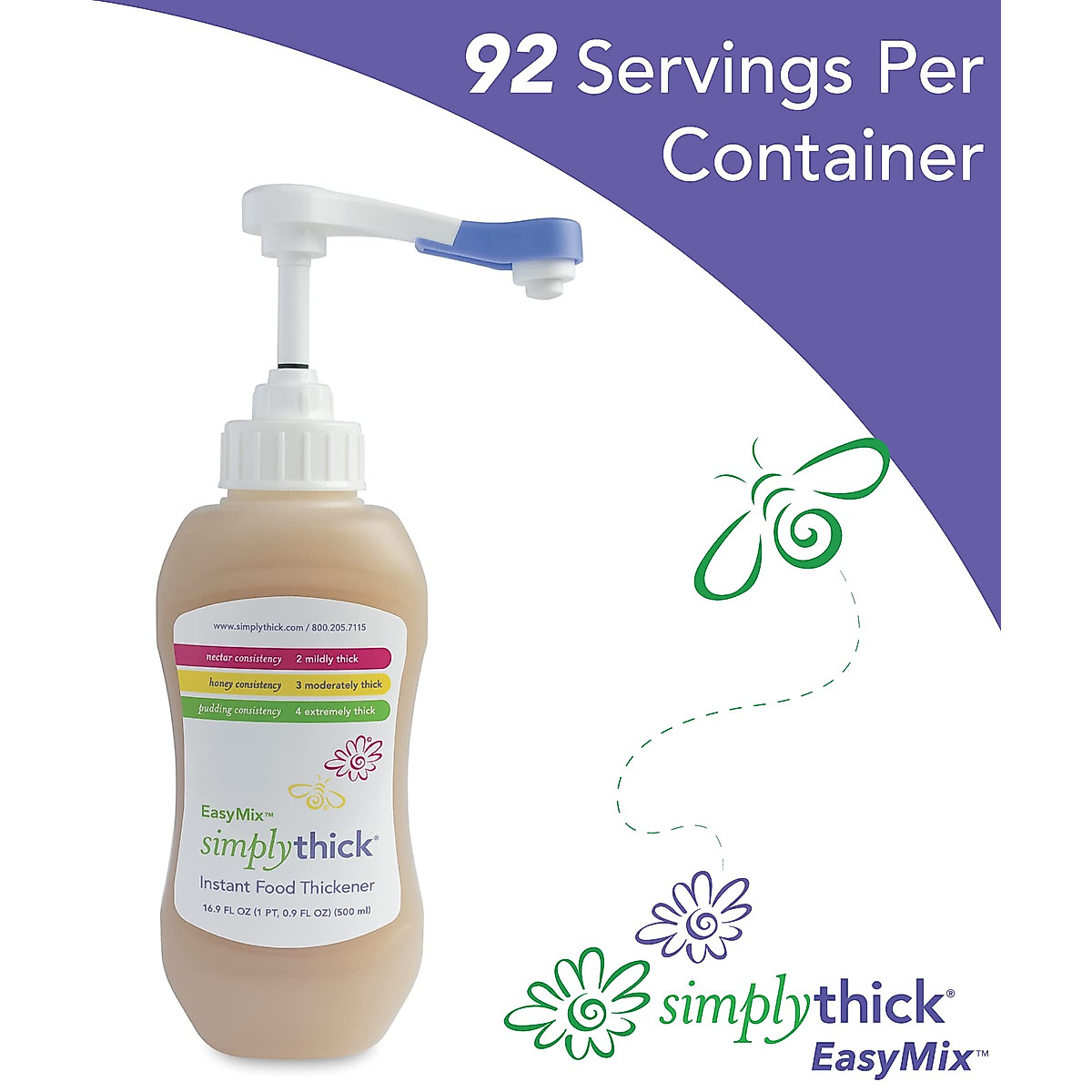 SimplyThick EasyMix | 92 Servings | Gel Thickener for those with Dysphagia & Swallowing Disorders | Won't Alter The Taste of Liquid | Easy to Prepare | 16.9 Fl Oz Bottle with Pump