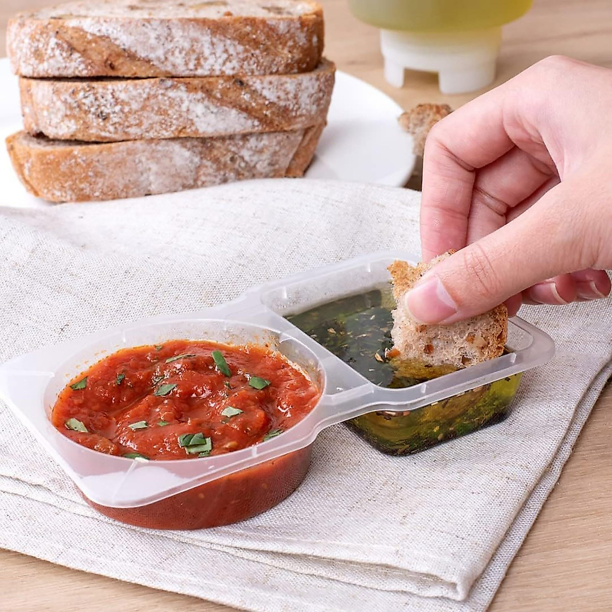 5/15/25/35PCS Double Compartment Condiment Container, Plastic Condiment Containers,Double Compartment, 2 Compartment, with Lids, Reusable Snack Container for Condiments or Dips (5)