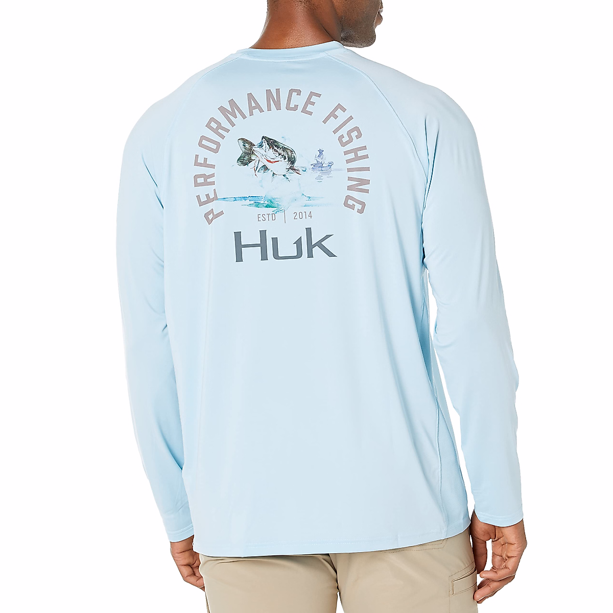 HUK Men's Pursuit Long Sleeve Sun Protecting Fishing Shirt, Bass-Ice Blue, Small