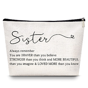 LISEVO Sister Choice Makeup Organizer Bag, Inspirational Handmade Idea Presents for Women, You Are Braver Than You Think, Sis Best Friends Birthday Women's Day Bridesmaid Party Cosmetic Toiletry Bag