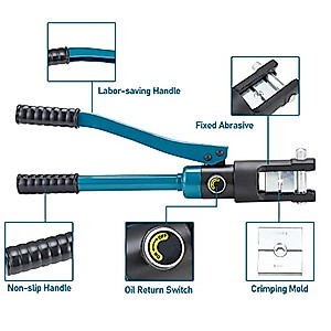Spurgehom 16 Ton Hydraulic Crimping Tool 9 AWG to 600MCM Battery Cable Crimper Hydraulic Crimpers Wire Terminal Crimping Tool Home Lugs Crimper with 13 Pairs Dies & Gloves