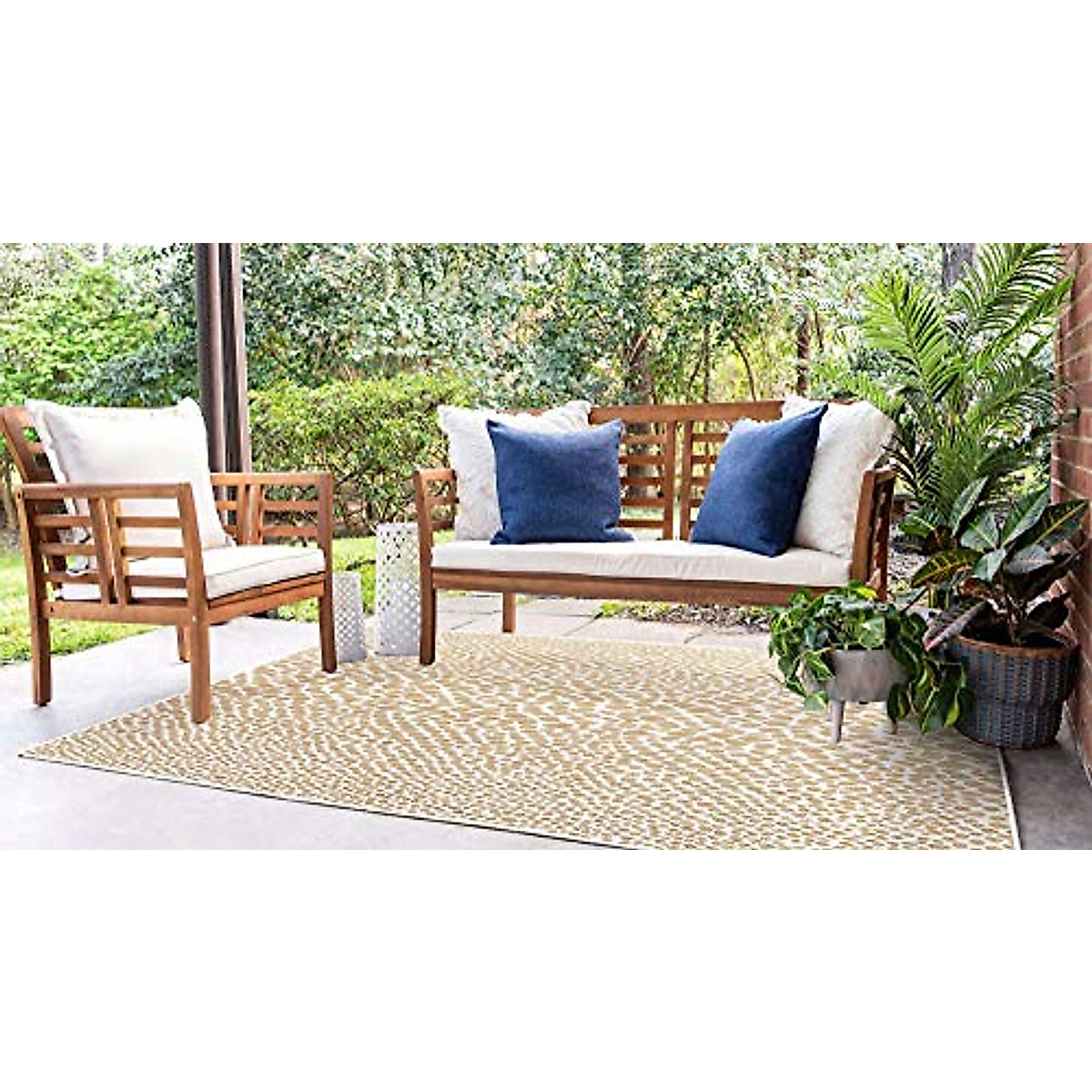 Unique Loom Jill Zarin Outdoor Collection Animal Print Area Rug (7' 10 x 10' 0 Rectangular, Dark Beige)