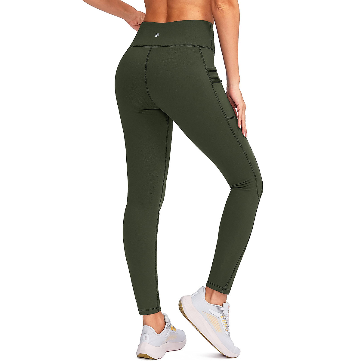 G Gradual Women's Fleece Lined Winter Leggings with Pockets Water Resistant High Waisted Thermal Warm Pants Running Hiking(Olive_Green,S)