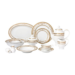 Lorren Home Trends 57 Piece 'Chloe' Bone China Dinnerware Set (Service for 8 People), Gold