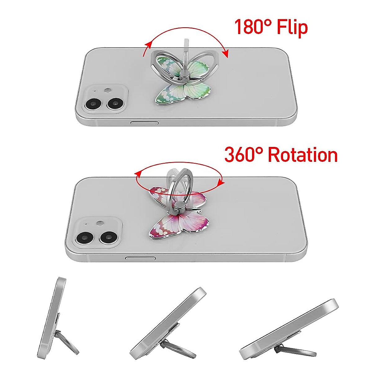 LSL Cute Butterfly Cell Phone Ring Holder 360°Rotation Metal Finger Stand Kickstand Universal Compatible with iPhone Samsung Galaxy LG Google Pixel iPad Three Pack Green Pink Purple Pretty Butterfly