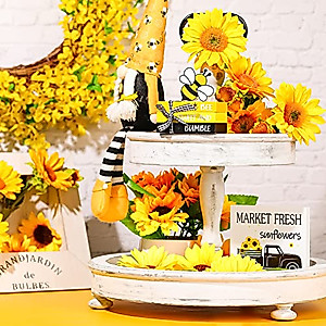 4 Pieces Wood Decorative Book Stack Mini Faux Tiered Tray Wood Books Reversible Sign Rustic Bookshelf Decor for St. Patrick's Day Easter Bee Lemon Holiday Party (Bee Style)