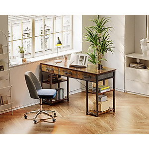 ODK Office Small Computer Desk: Home Table with Fabric Drawers & Storage Shelves, Modern Writing Desk, Vintage, 48"x16"