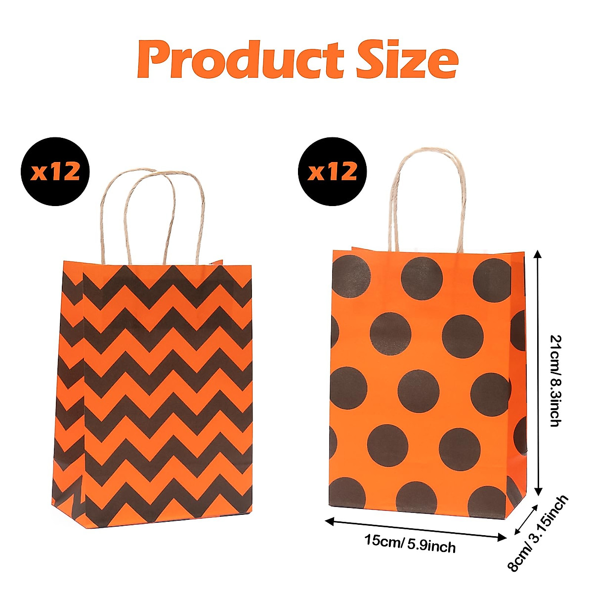 24 Pcs Halloween Treat Bags with Handles, Halloween Goodie Bags Candy Bags Paper Gift Bags For Trick or Treating, Kraft Paper Bags Party Favor Reusable Paper Bags for Halloween Thanksgiving Day