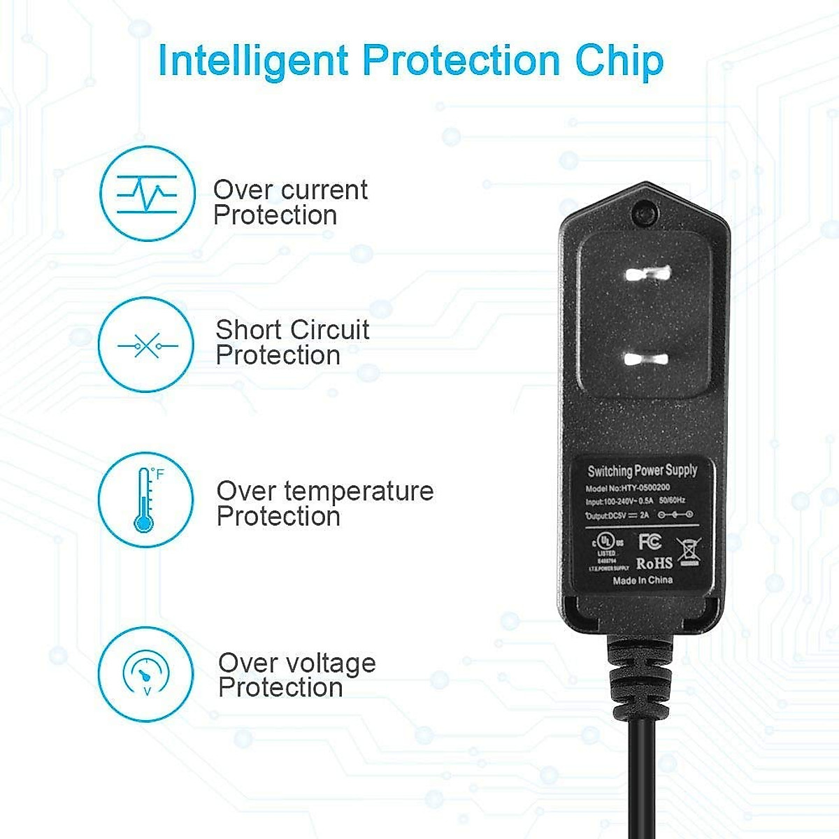 BOLWEO Universal 5v 2a Power Supply Adapter,AC to DC Adapter with 7 Tips Connector DC Plugs Adapter for TV Box, Security Camera, LED Strip Lights, Audio/Video and More 5v Household Electronic Devices