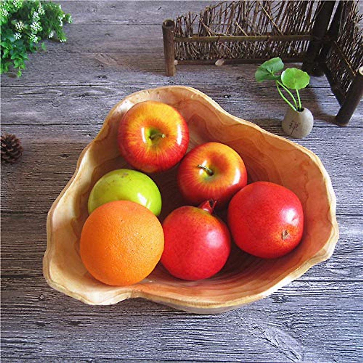 OUEEGER Wood Bowl(12"-14"), Handmade Natural Root Carved Bowl, Wood Crafts Bowl Serving for Fruit, Salad, Snack