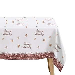 Xigejob Happy Birthday Decorations Tablecloth, Disposable Birthday Party Supplies Table Covers, Rose Gold Table Cloth for Women 30th 40th 50th 60th 70th 80th 90th Birthday | 2 Pack (54in x 108in)