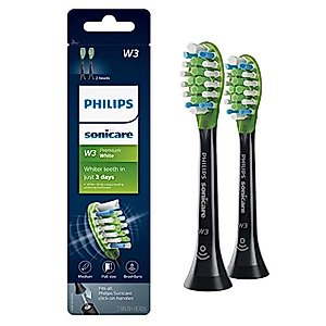 Philips Sonicare Genuine W3 Premium White Replacement Toothbrush Heads, 2 Brush Heads, Black, HX9062/95