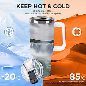 LLUTSNTH 40 Oz Vacuum Tumbler with White Handle Leakproof Insulated Tumbler Niagara Falls Stainless Steel Travel Mug with Lid And Straw Coffee Cup Cute Water Bottles Cup Holder Friendly