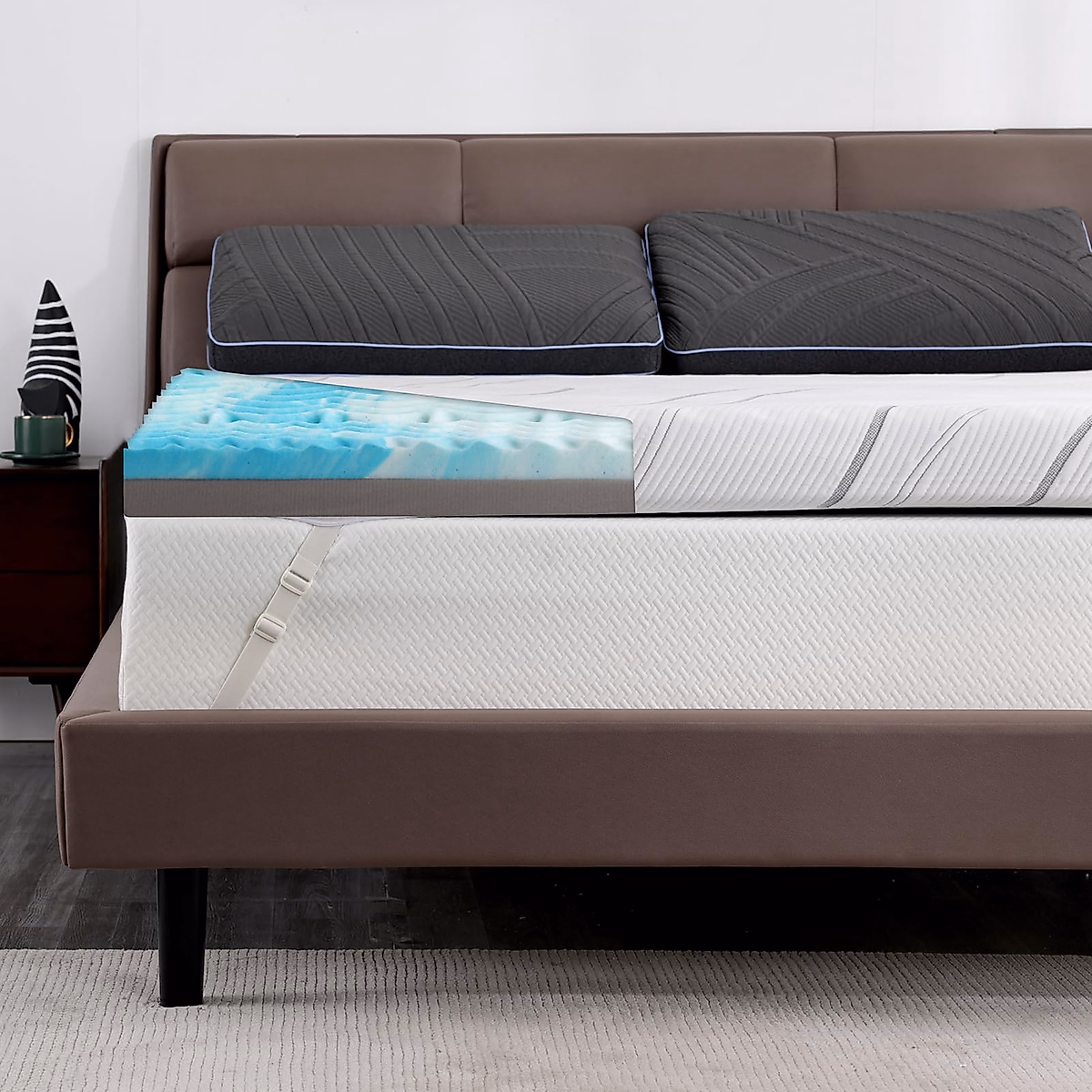 4 Inch Extra Firm Memory Foam Mattress Topper King Size Bed Topper with Ice Silk Cover, Premium Cooling Gel+Bamboo High-Density Mattress Topper, Firm to Extra Firm Mattress Topper for Pain Relief