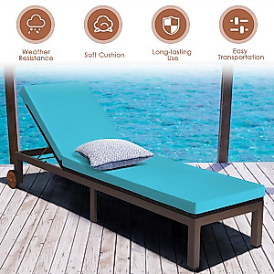 GORELAX Outdoor Chaise Lounge Chair, Rattan Sun Lounger Recliner with Padded Cushion, 5-Position Adjustable Pool Lounge Chairs with Wheels for Patio, Deck, Backyard, Garden (1, Turquoise)