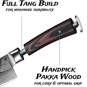 BOAMLONA 8 inch Chef Knife, Damascus Japanese Chef Knife with Japanese VG10 Steel Core, Pakkawood Handle, Ultra Sharp Professional Kitchen Knife with Sheath and Gift Box