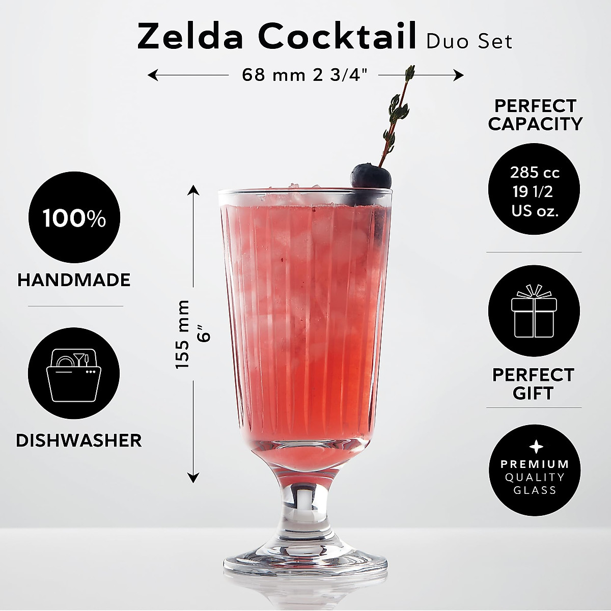 Grace Era Cocktail Glasses Set Premium Glassware Set for Pina Colada, Large Shrimp Cocktail, Margaritas, Ideal for Refreshing Hurricane Cocktail, Goblet Thick Bottom for Coronaritas Set of 2-8oz